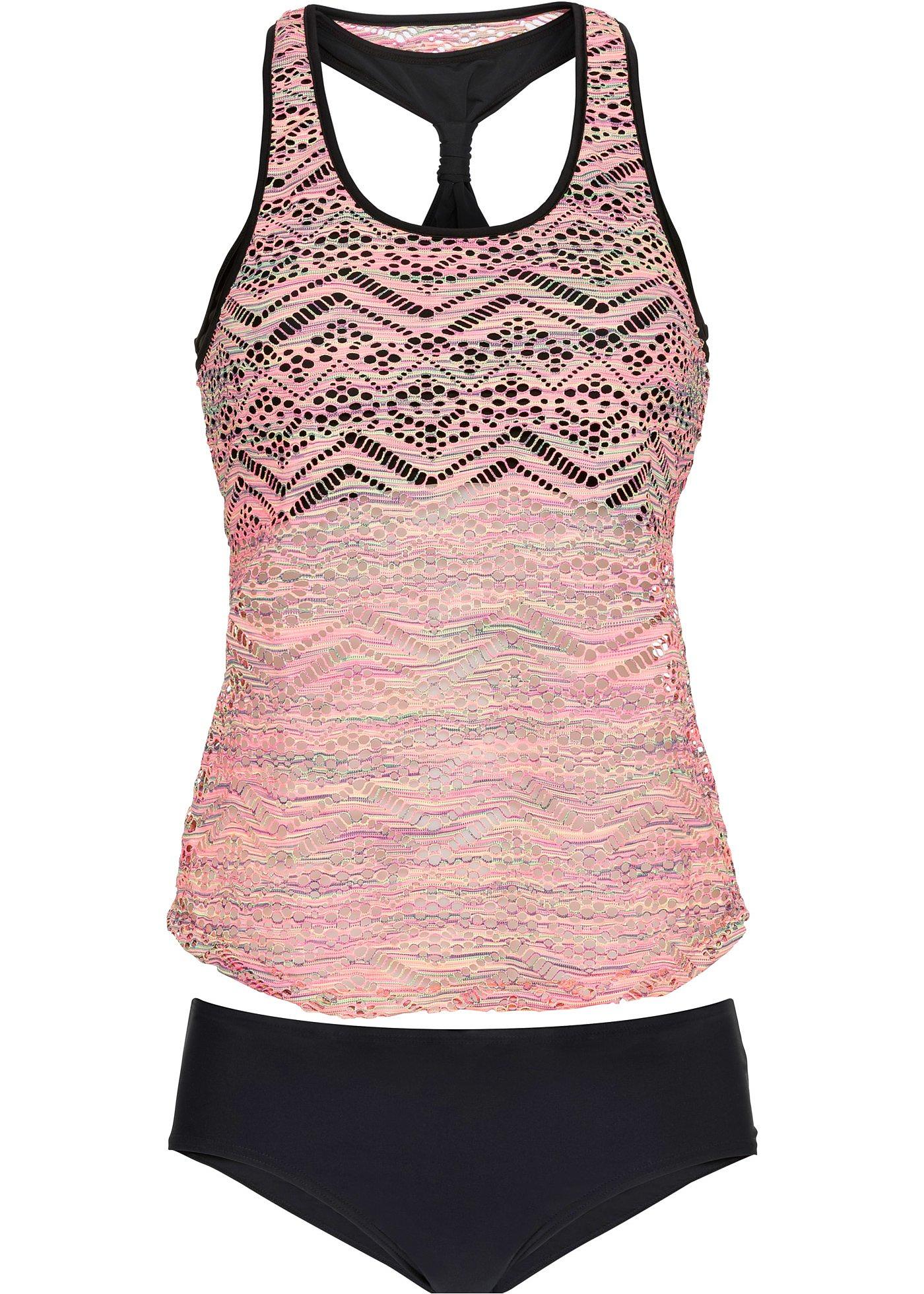 Angesagter Tankini mit stylishem Häkelmuster und Ringerrücken - pink ...
