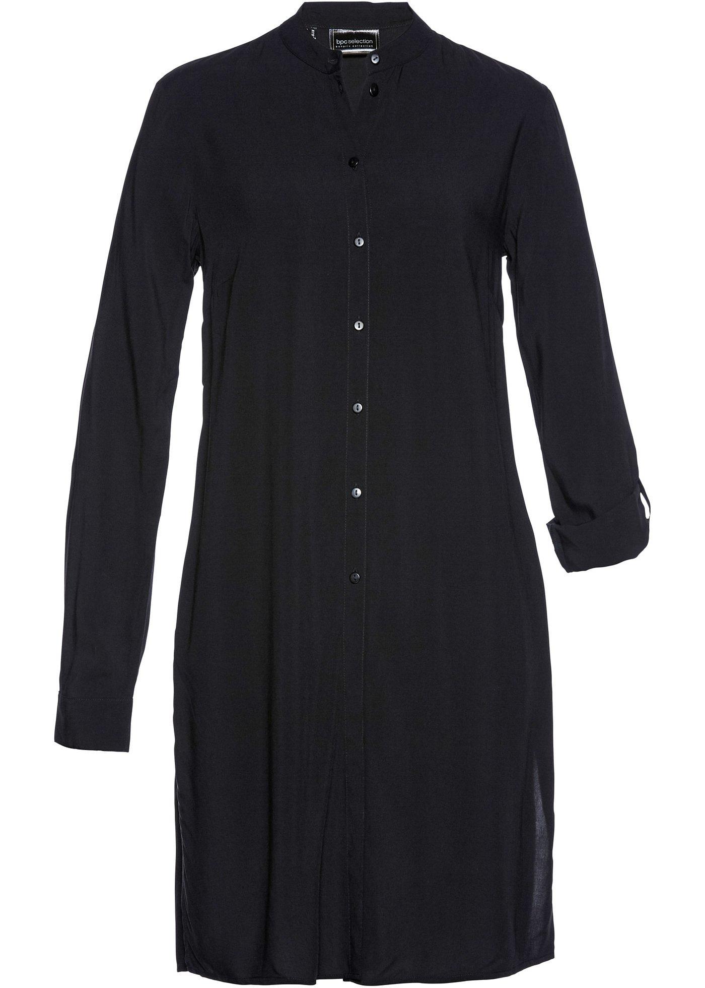 Leger geschnittene Longbluse mit Schlitzen - schwarz