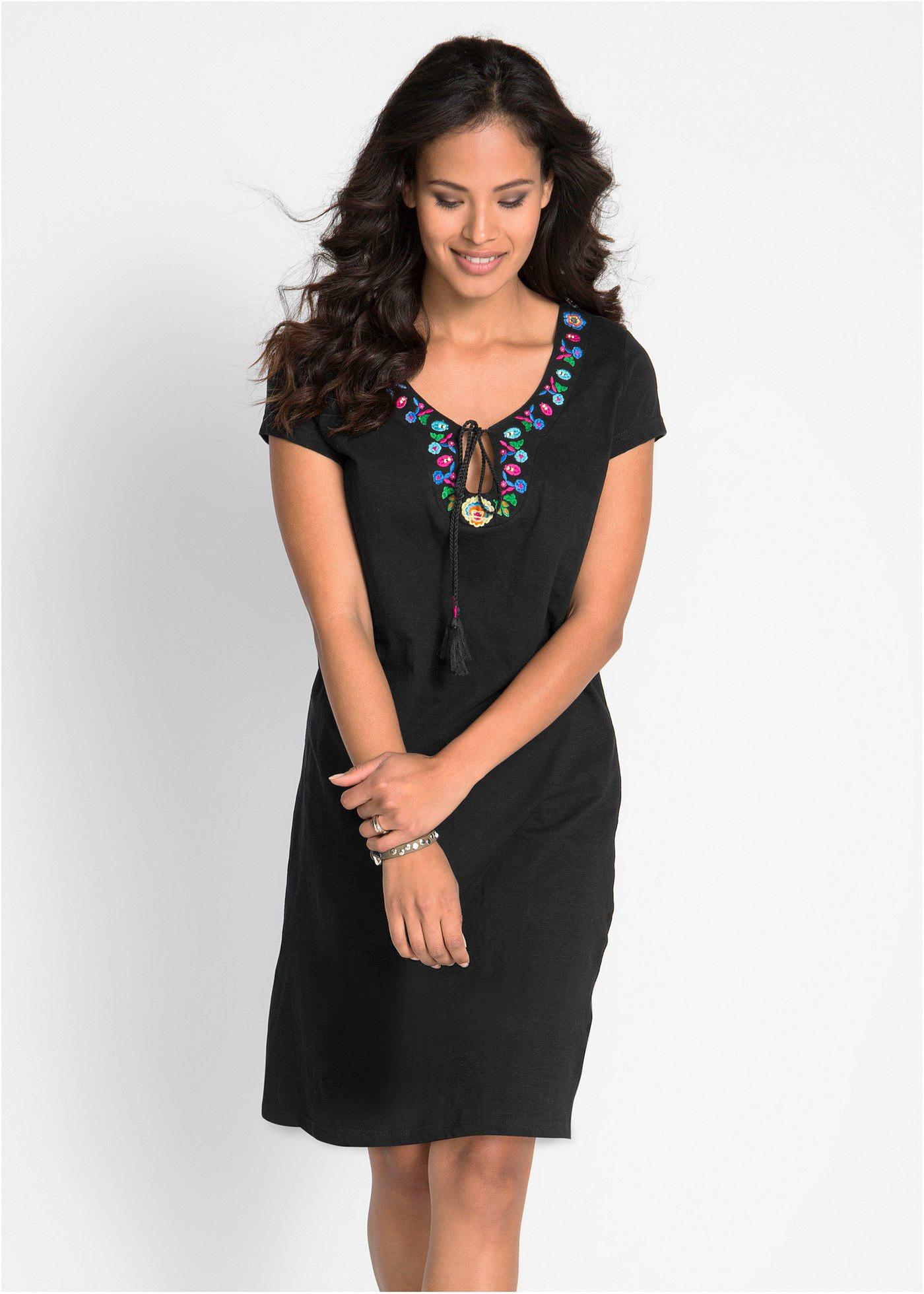 Verspieltes Baumwoll-Shirtkleid mit besticktem Ausschnitt und ...