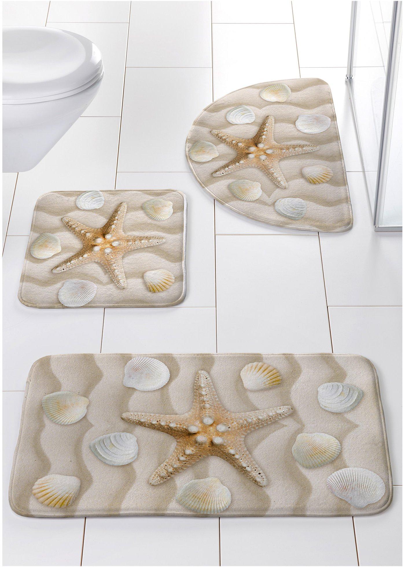 Badematte mit fotorealistischem Druck für pures Strand-Feeling - creme