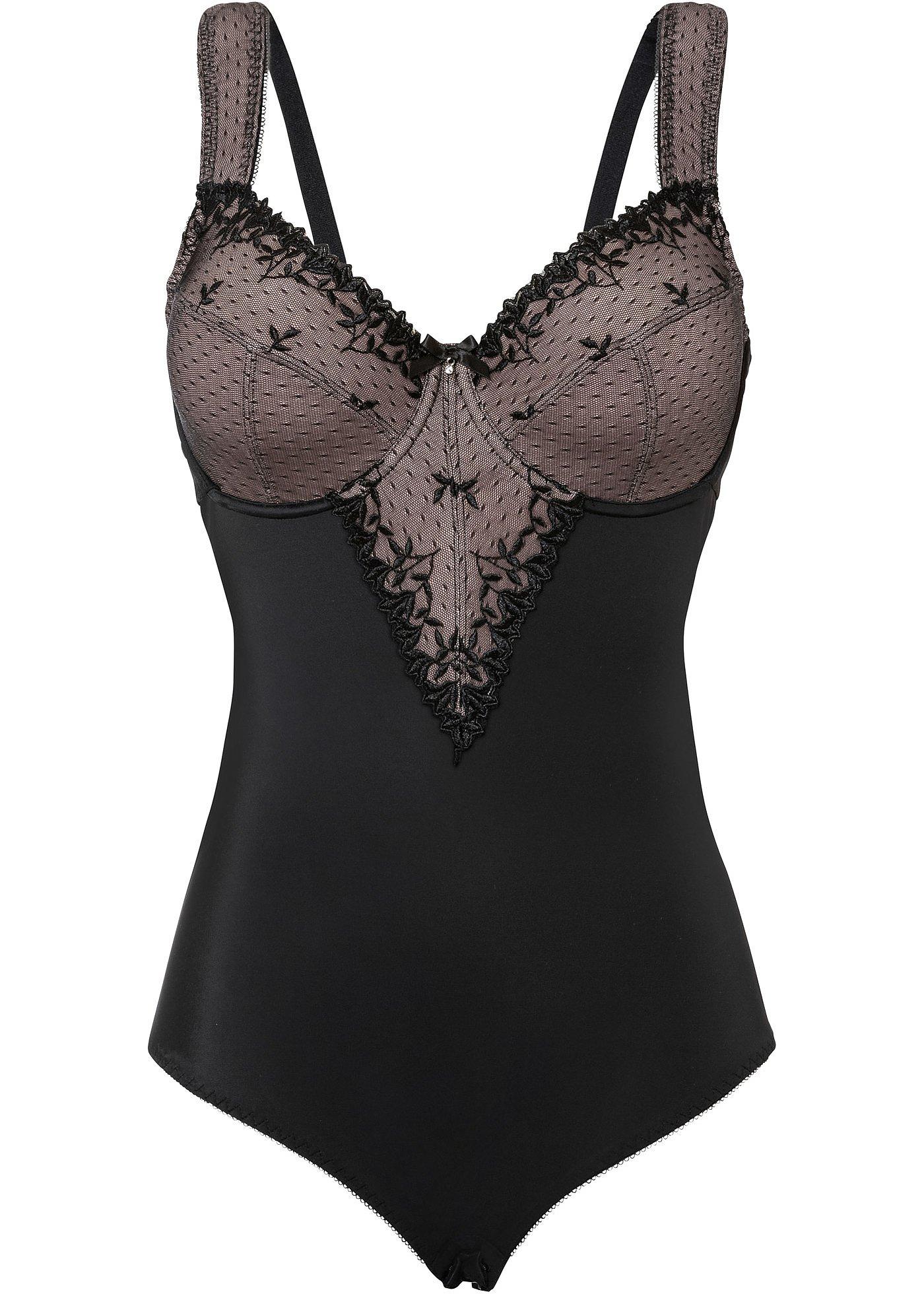 Stilvoller Body mit Spitzendetails - schwarz, Cup D