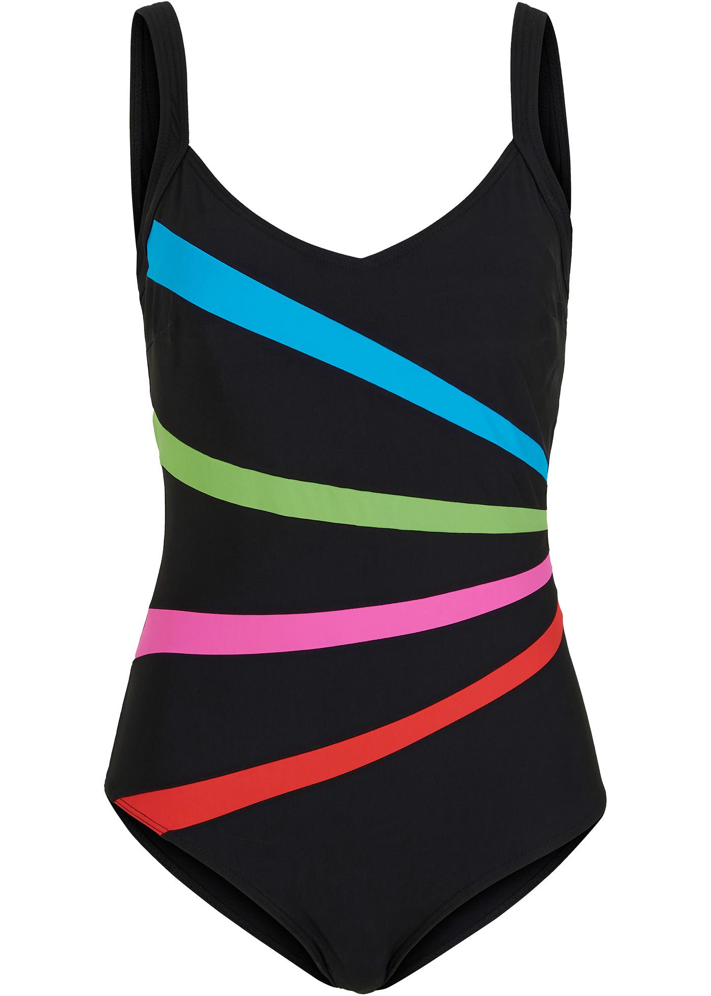 Figurformender Shape Badeanzug starke Formkraft - schwarz/bunt gestreift