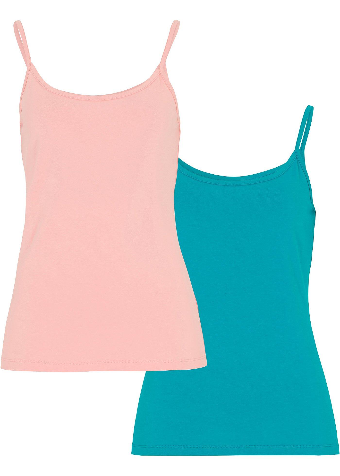 Basic Spaghetti-Tops im 2er Pack - smaragd/softrosa
