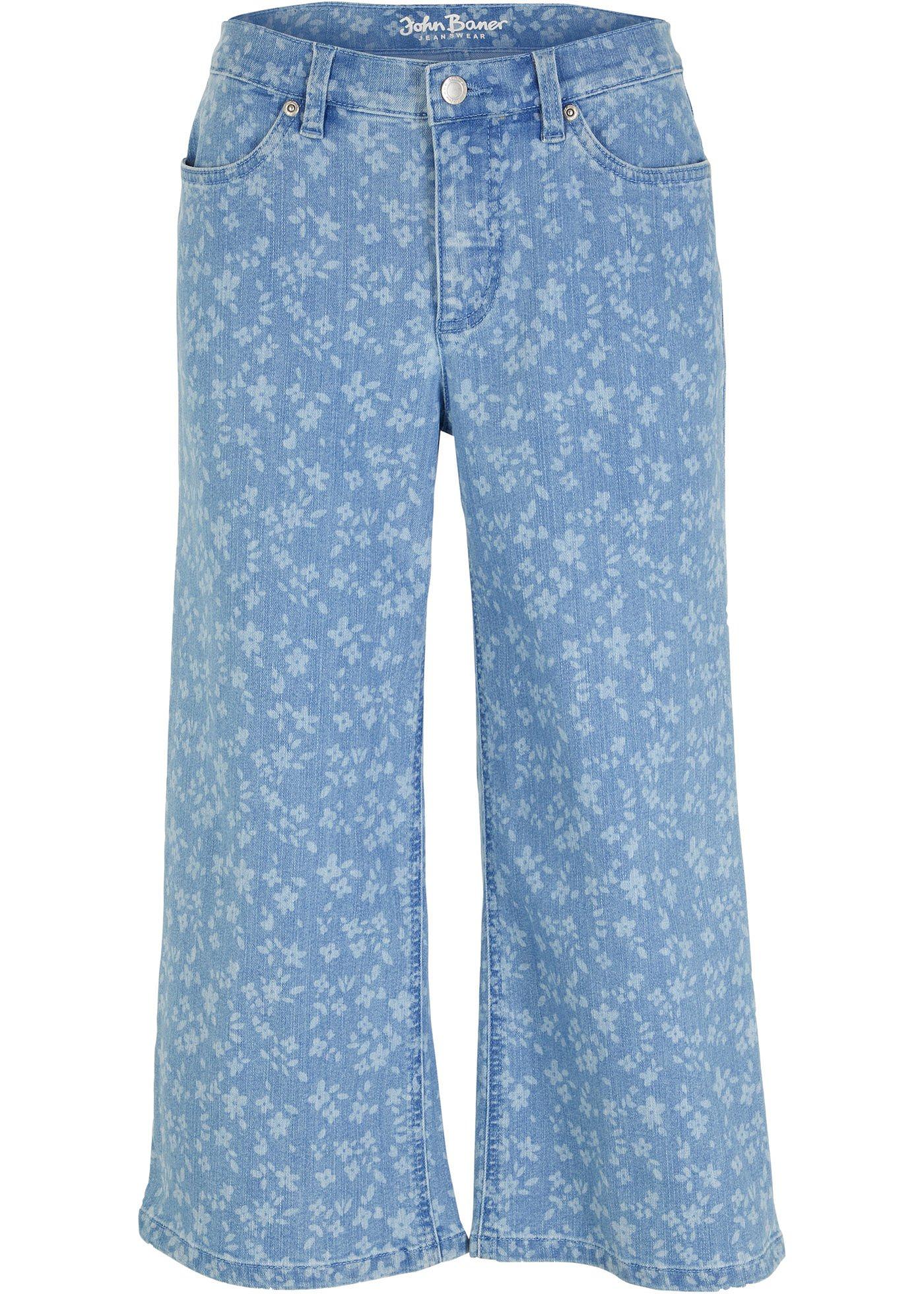 Weite Culotte Jeans mit Druck - hellblau denim/weiss floral, Normal