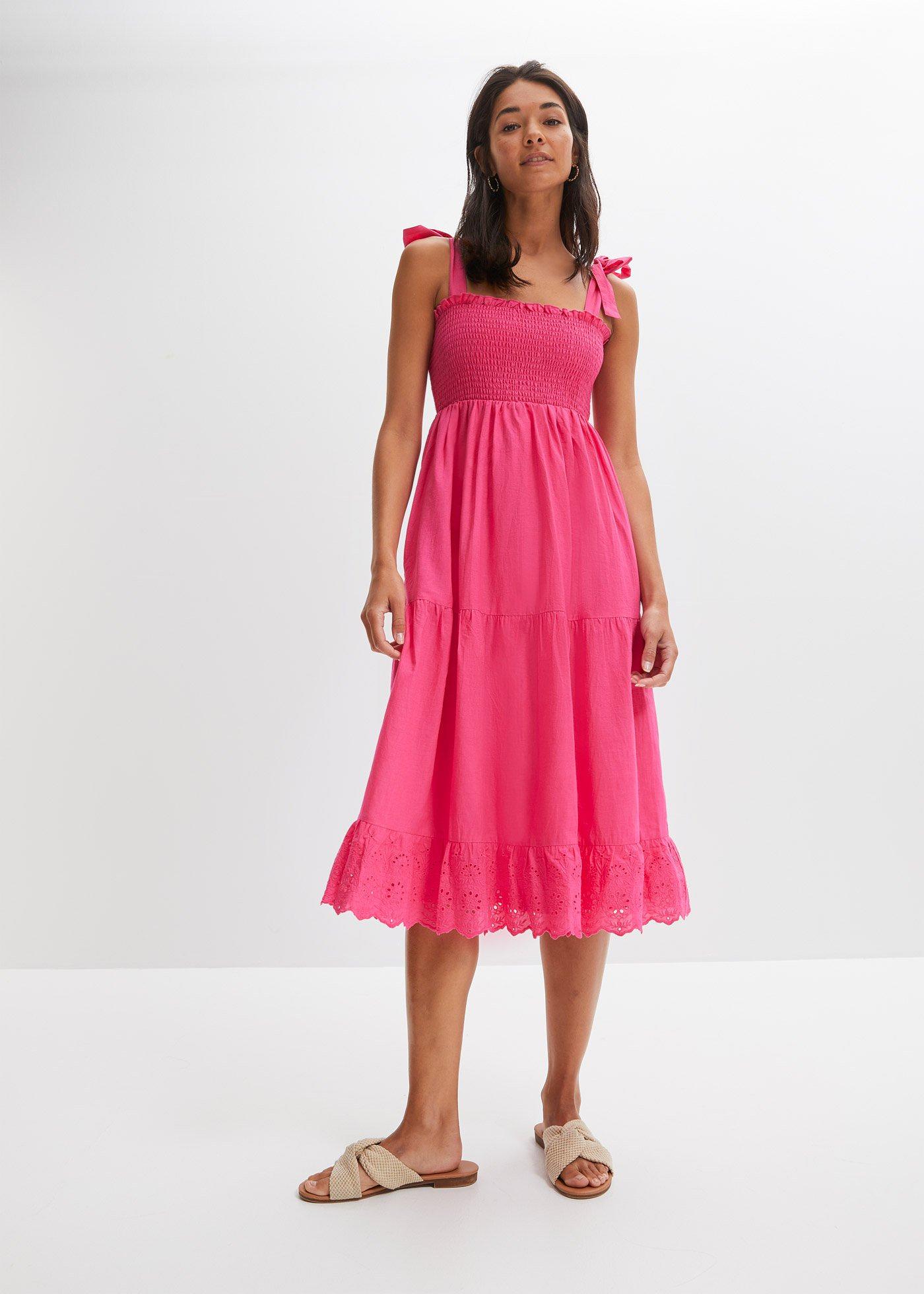 Modernes Kleid mit hochwertiger Lochstickerei - dunkelpink, Normal