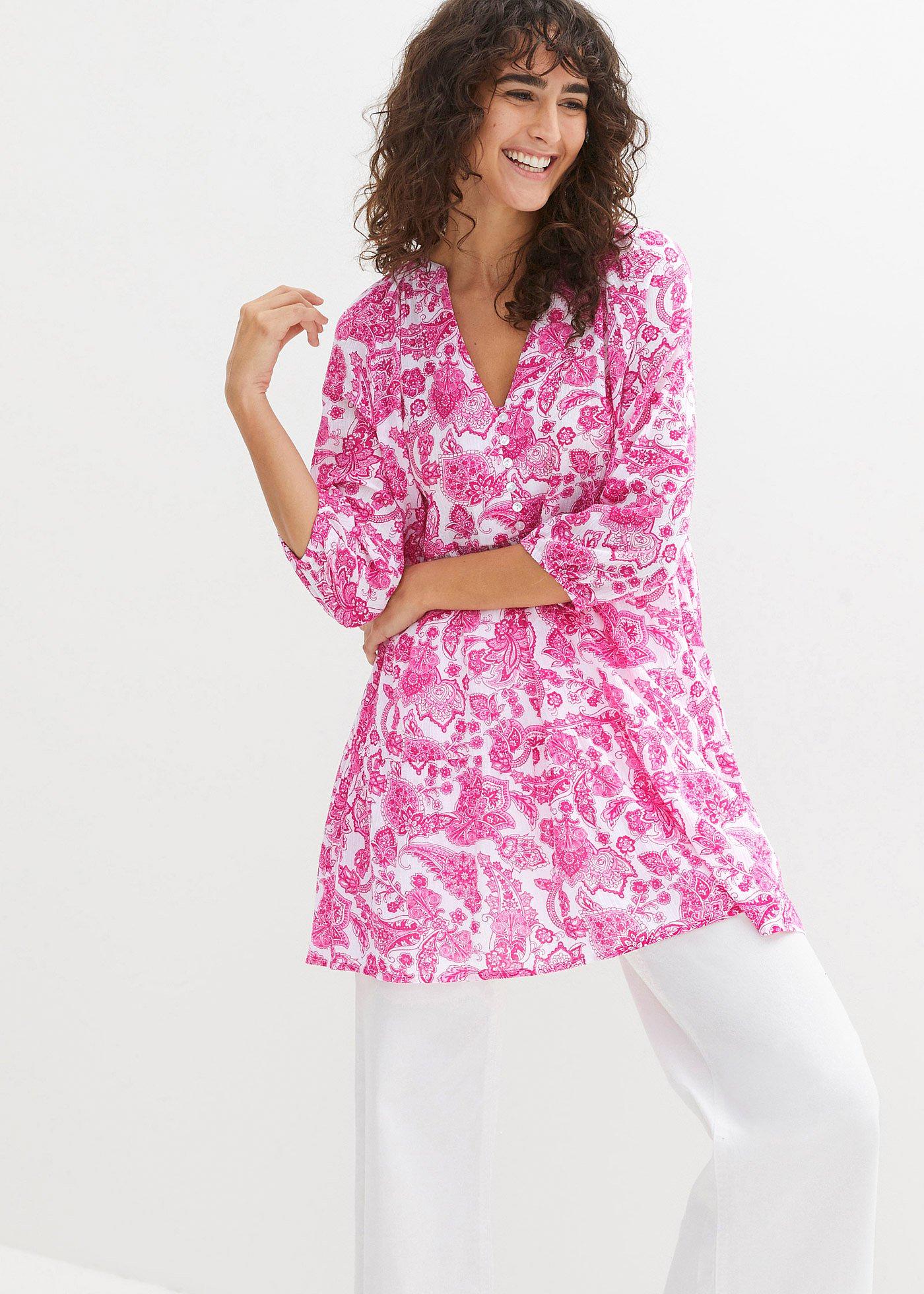 Weiche Baumwoll-Crinkle-Bluse mit floralem Print umspielt die Ärmel ...