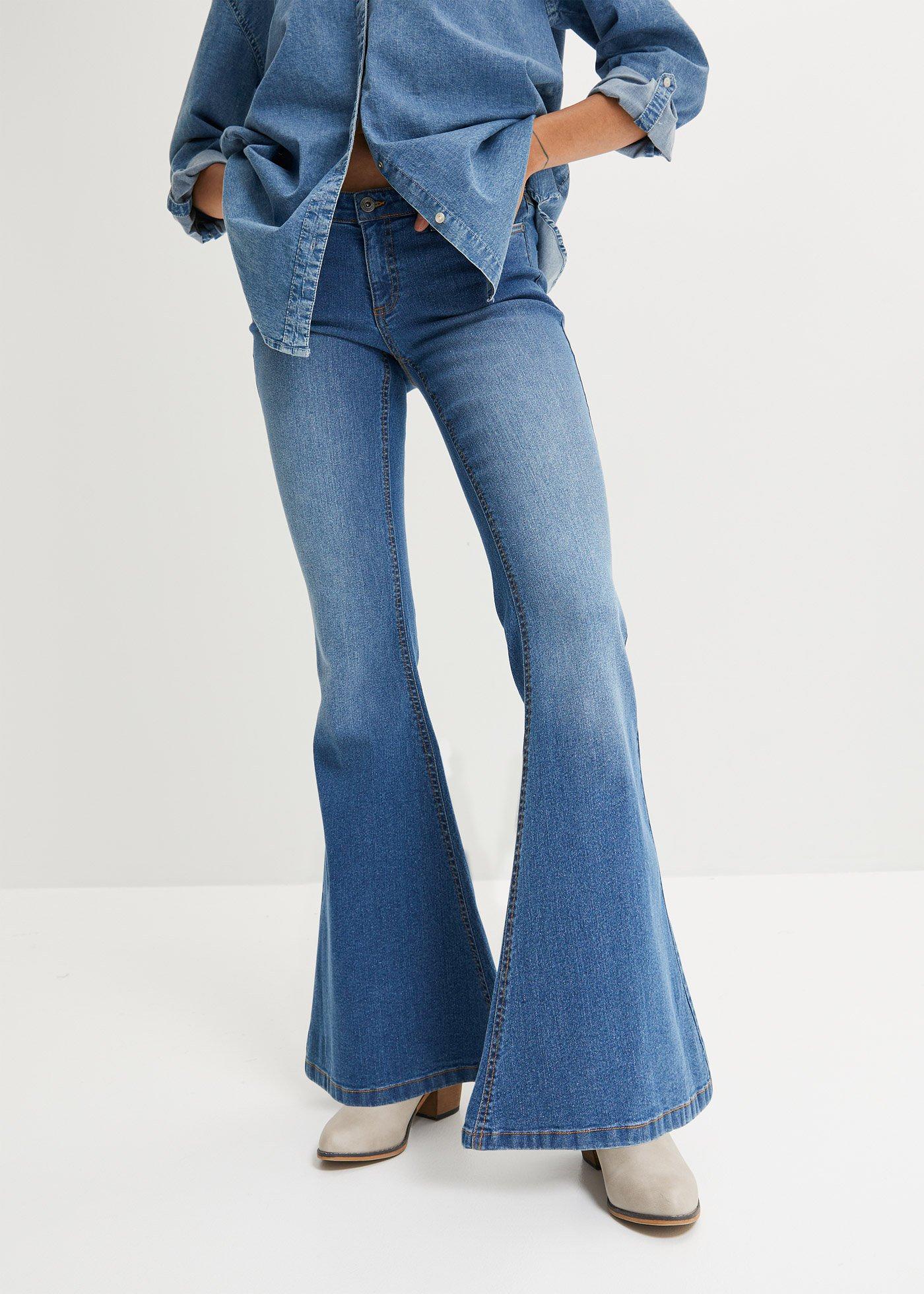 Trendy Low Waist Jeans mit weitem Schlag - blau denim, Normal