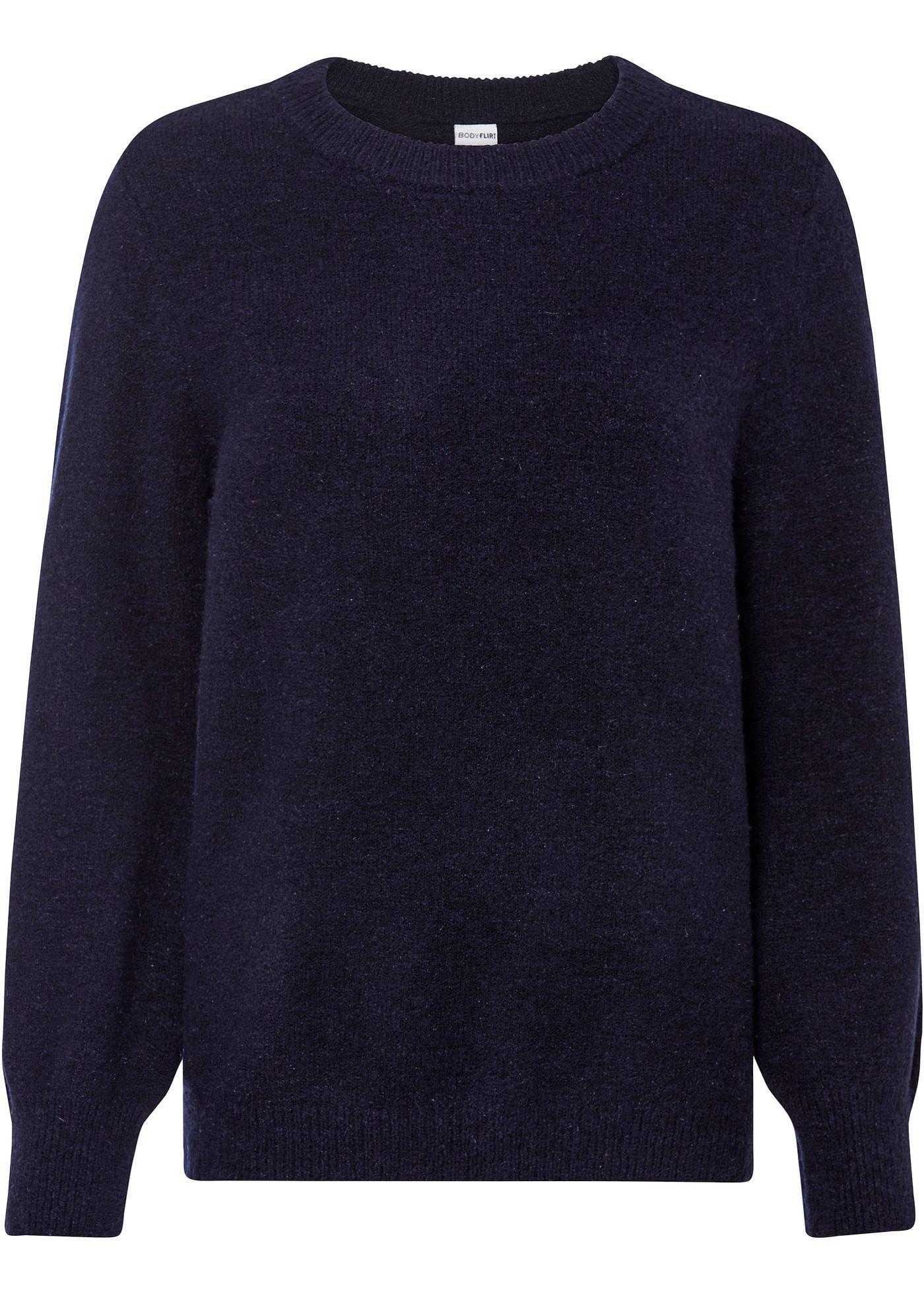 Moderner Pullover mit Ballonärmeln - dunkelblau meliert