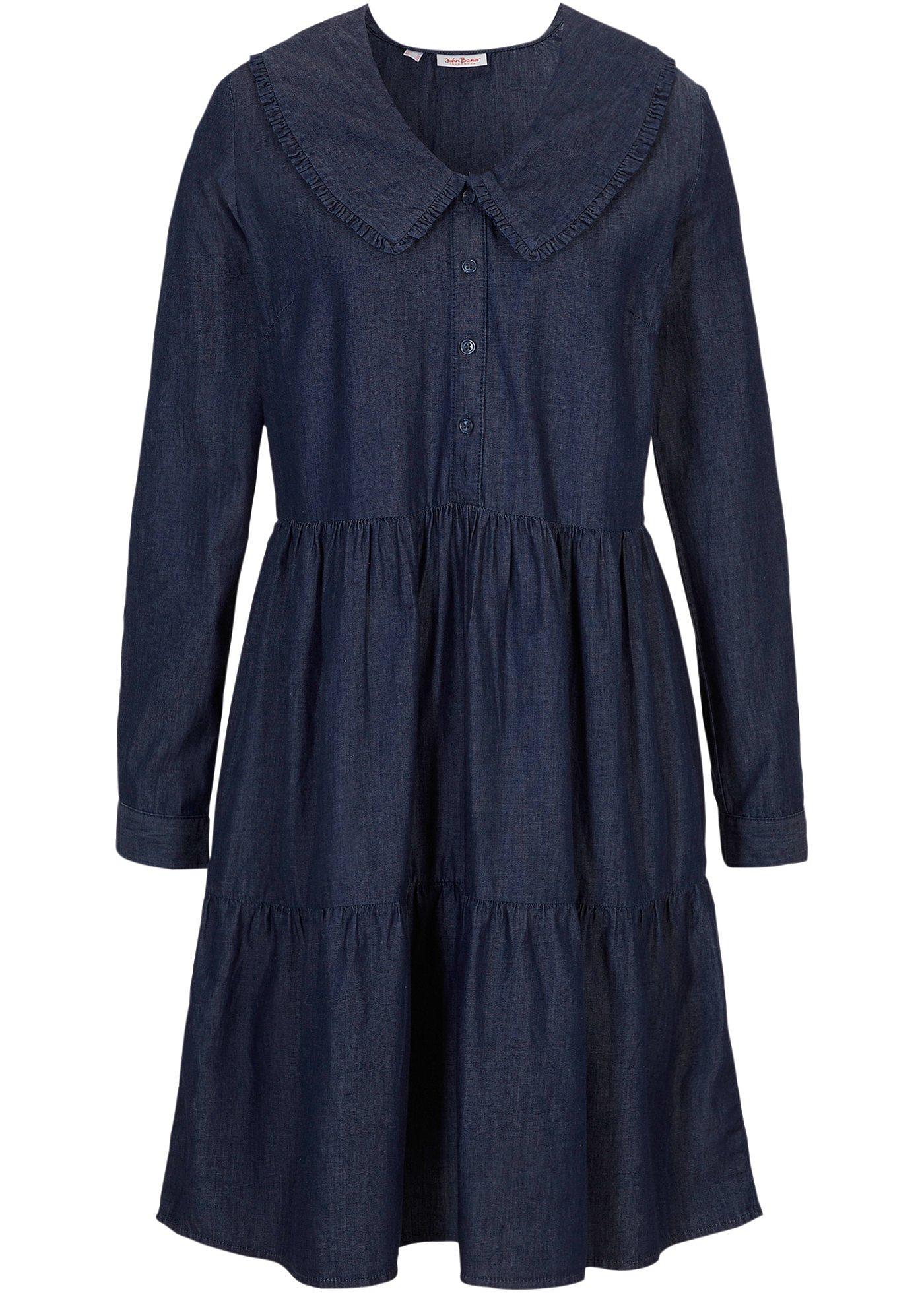 Schönes Jeans-Tunika-Kleid mit Kragen - dunkelblau denim