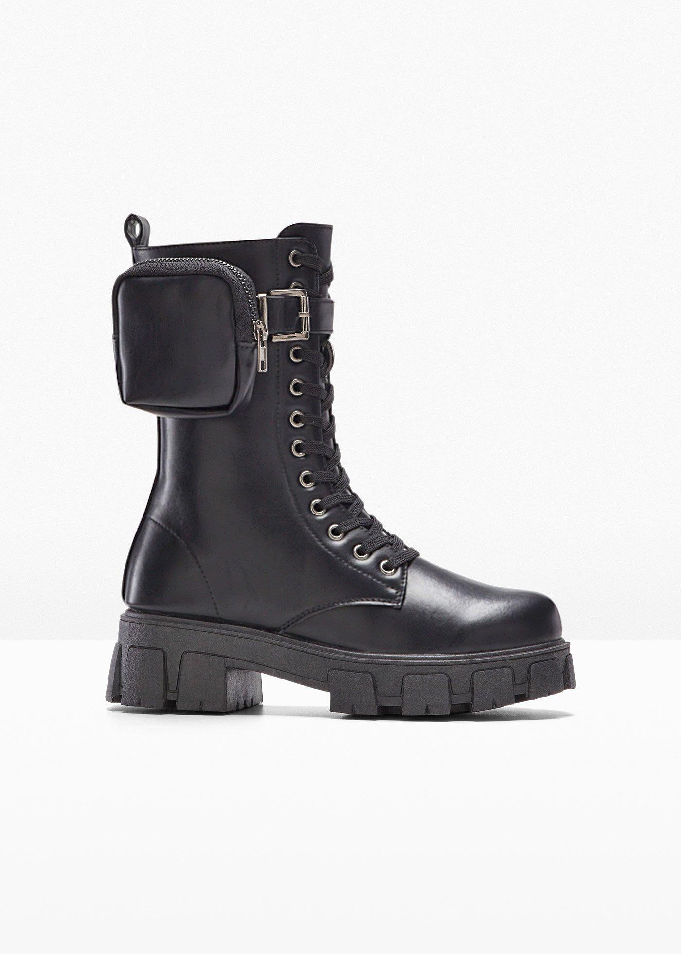 Modischer Combat Boot mit Tasche - schwarz