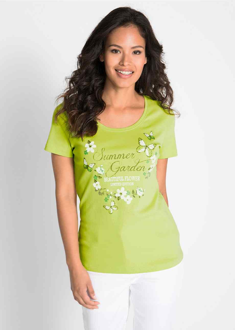 Shirt Mit Kurzarm Und Schönem Druckmotiv Kiwigrün Bedruckt