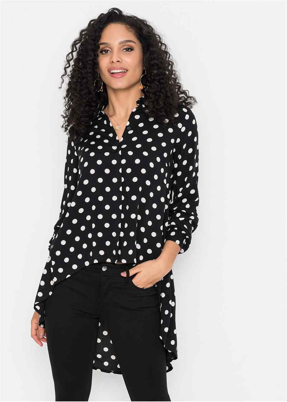 Raffinierte Bluse mit asymmetrischem Saum und Hemdkragen - schwarz ...