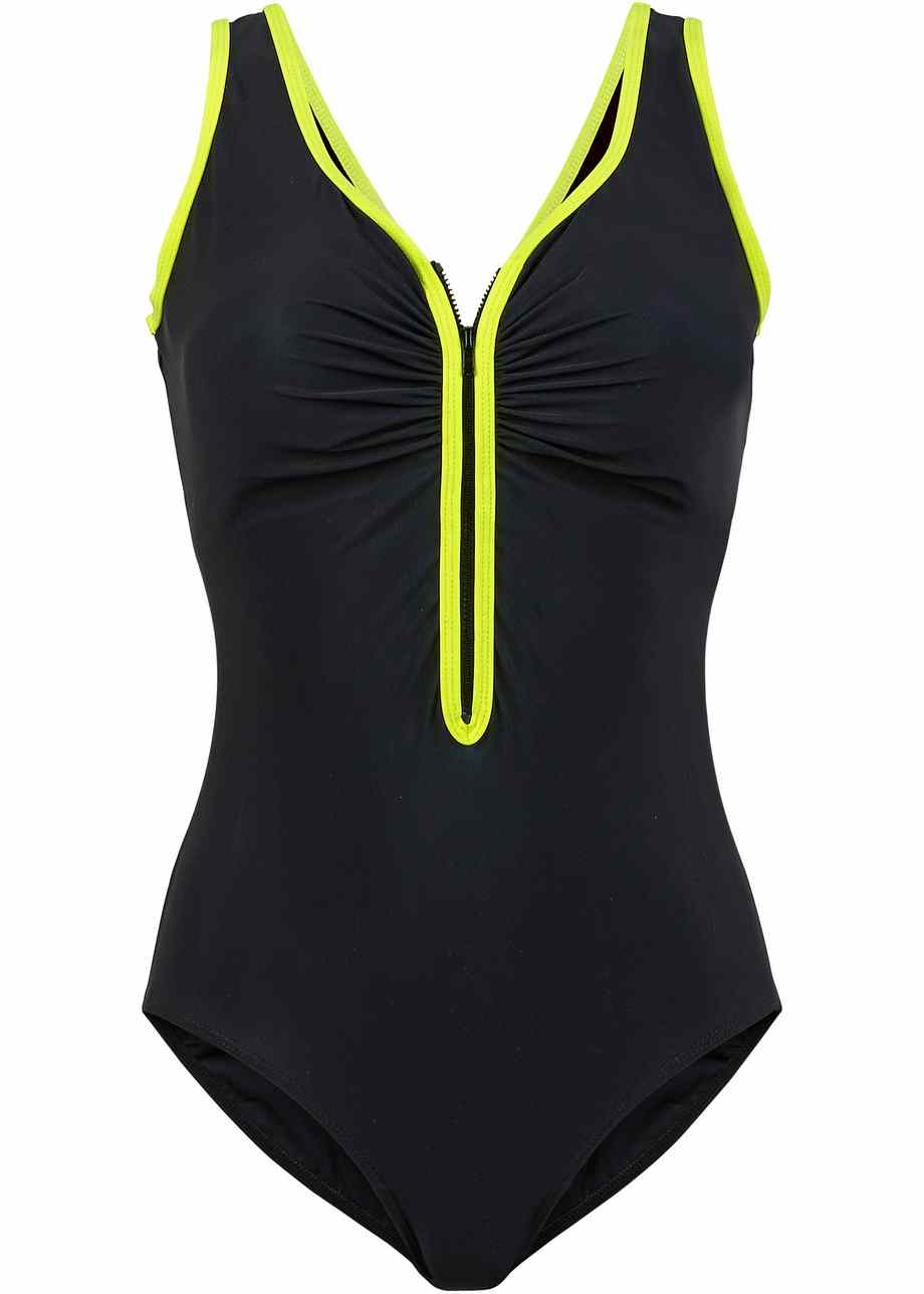 Schöner Shape Badeanzug leichte Formkraft - schwarz/neongelb