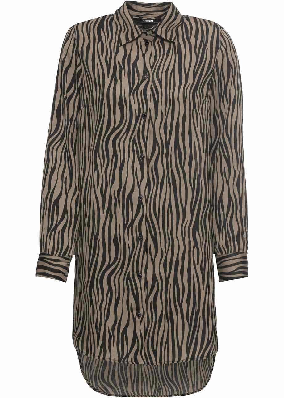 Langärmlige Bluse mit Animal-Print - schwarz/khaki zebra bedruckt