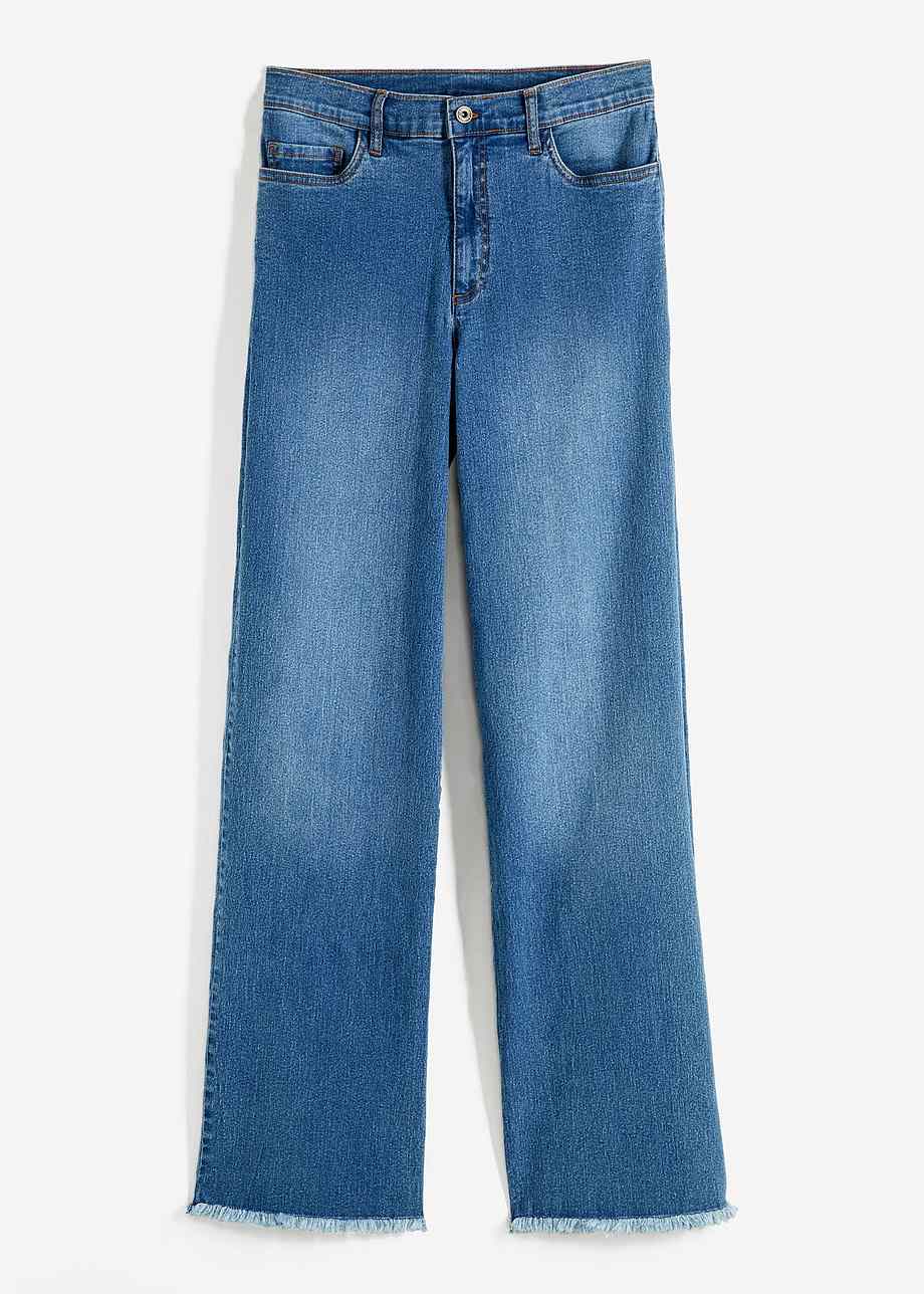 Modische Marlene-Jeans mit Fransen am Saum - blau denim, Normal