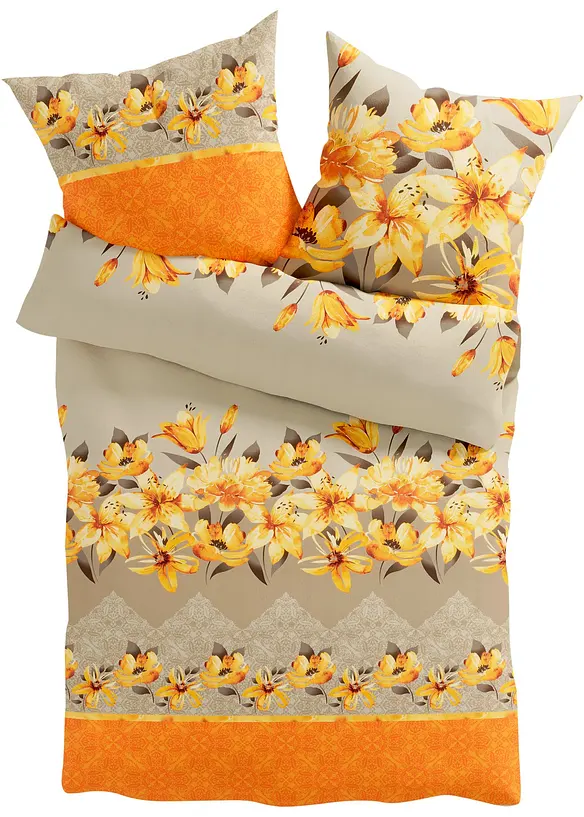 Bettwäsche mit floralem Print - creme/gelb, Linon | bonprix