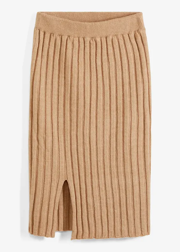 modischer gerippter Strick-Rock mit Gummibund und kleinem Schlitz vorne.