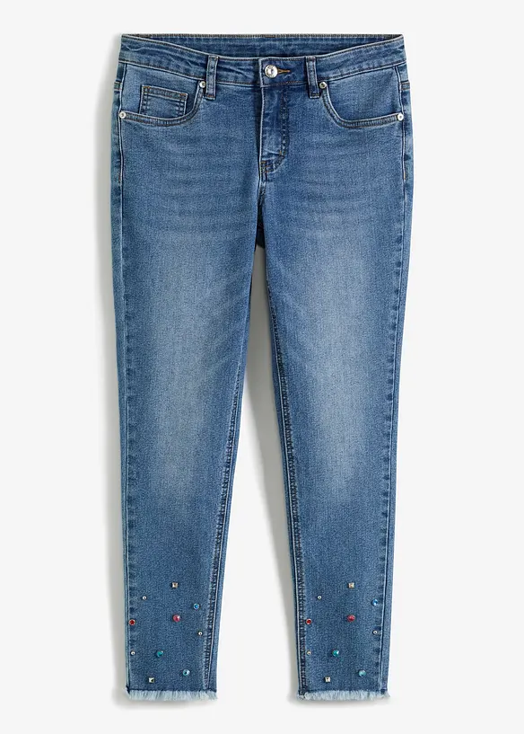 Modische Skinny-Jeans mit Strass-Details - blau, regular - Damen