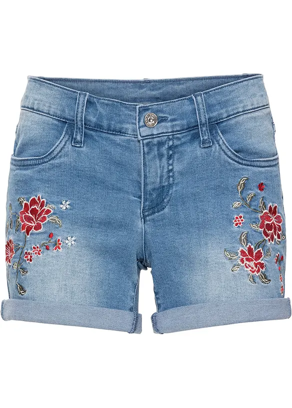 Schöne Jeans-Shorts mit Stickerei und Umschlagsaum - blau - Damen
