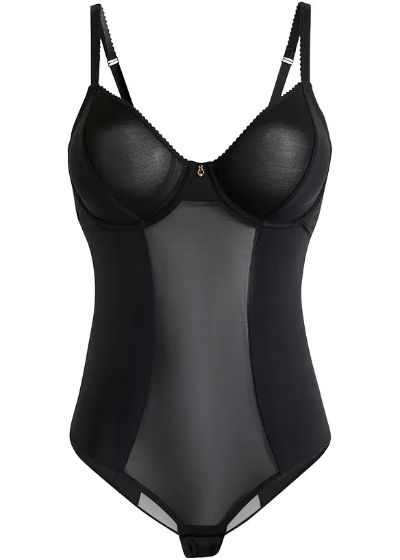 Eleganter Body mit transparenter Optik - schwarz, Cup E | bonprix