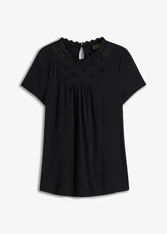 Shirt mit Spitze - schwarz - Damen | bonprix