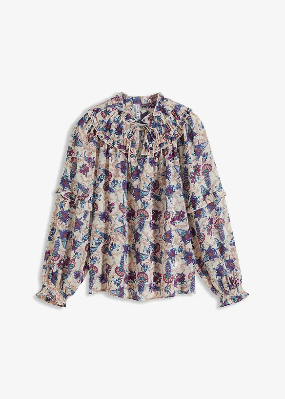 Luftige Chiffon Bluse mit tollem Print - grau - Damen | bonprix
