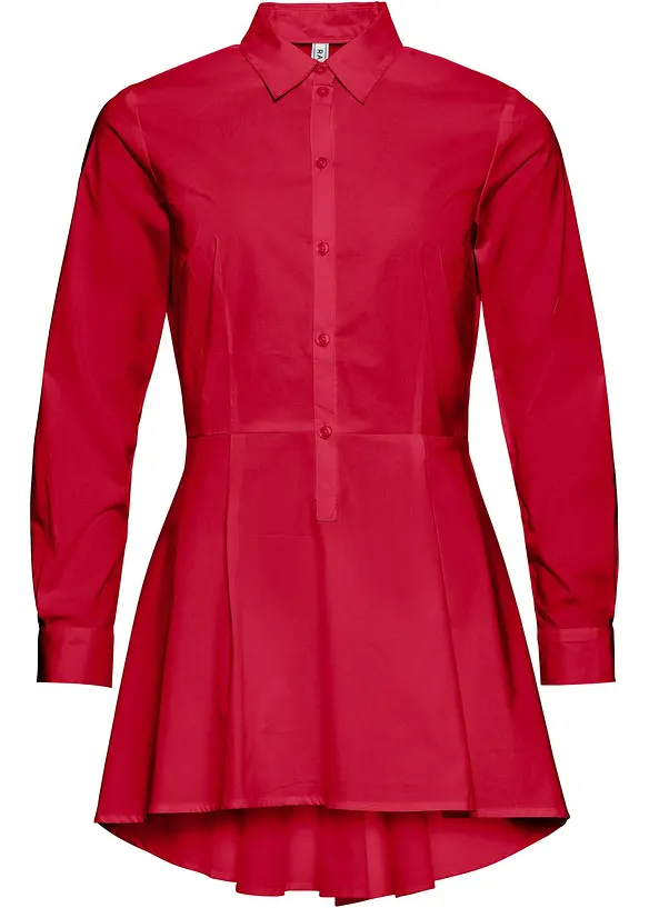 Modische Longbluse mit Hemdkragen und Knopfverschluss - rot