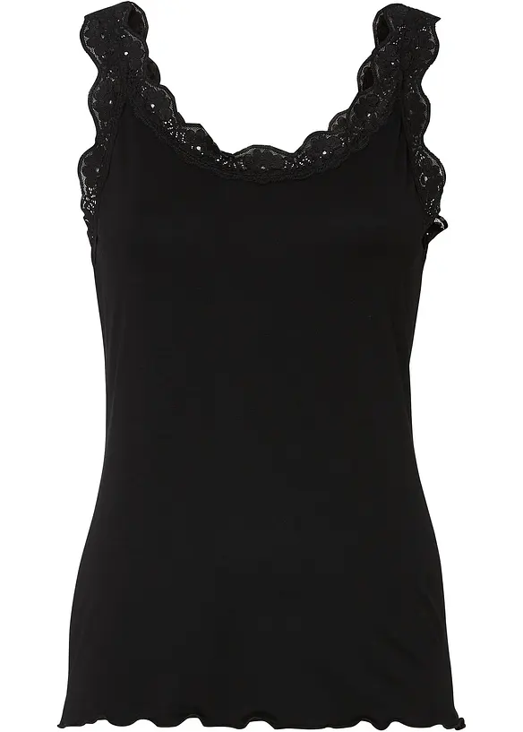 Modernes Top mit hochwertiger Spitze - schwarz, regular | bonprix