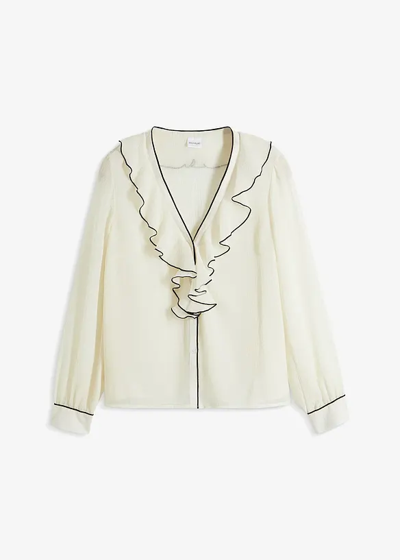 modische Bluse mit Volants am Ausschnitt - weiß - Damen | bonprix