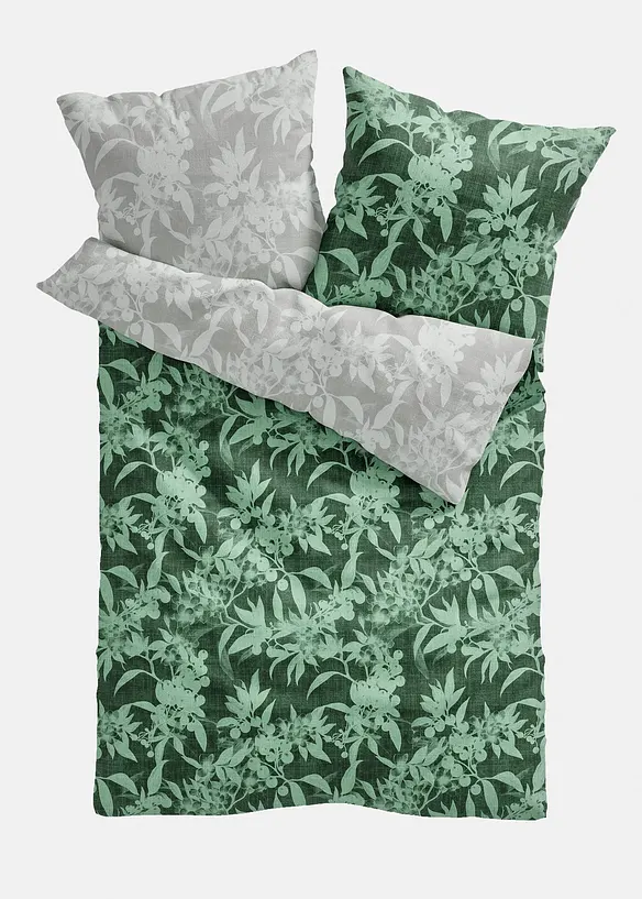 Wendebettwäsche mit floralem Design - grün/creme, Linon | bonprix