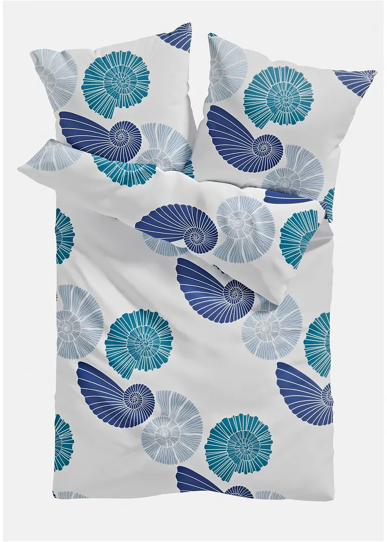 Bettwäsche mit Muschel Design - blau/weiß, Linon | bonprix